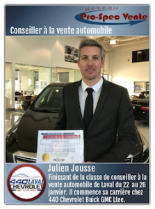 Notre étudiant, Julien Jousse commence sa carrière chez 440 Chevrolet